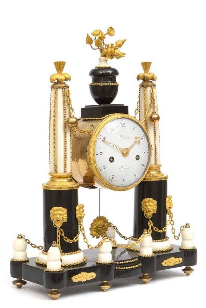 A French Louis XVI marble and ormolu mantel clock, Baudin circa 1770 ...
