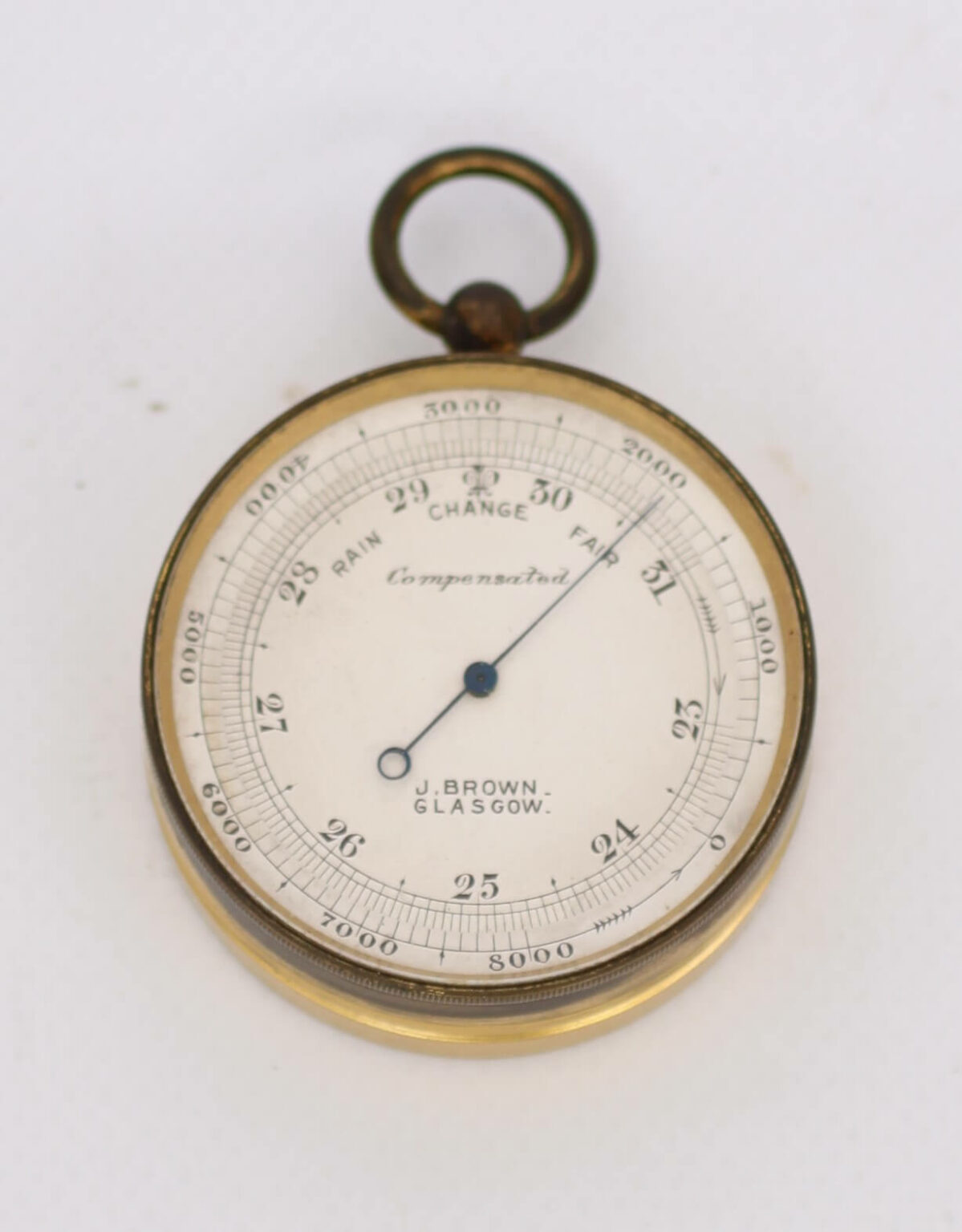 A Scottish gilt brass pocket barometer, J. Brown Glasgow, circa 1890 ...