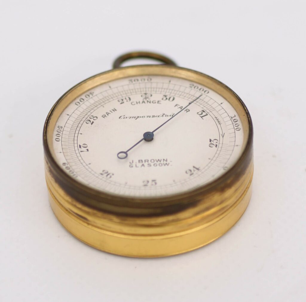 A Scottish gilt brass pocket barometer, J. Brown Glasgow, circa 1890 ...