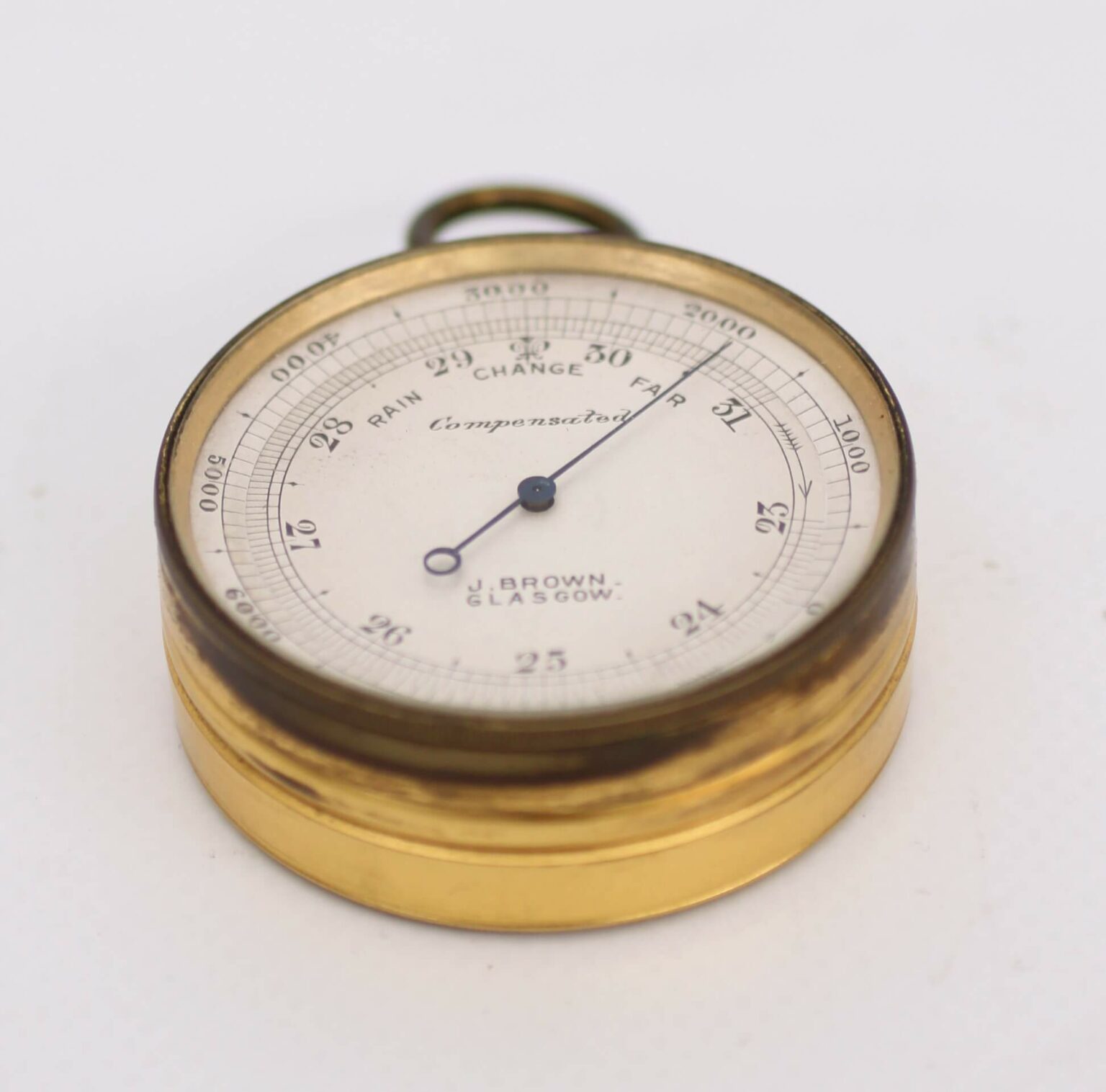 A Scottish gilt brass pocket barometer, J. Brown Glasgow, circa 1890 ...