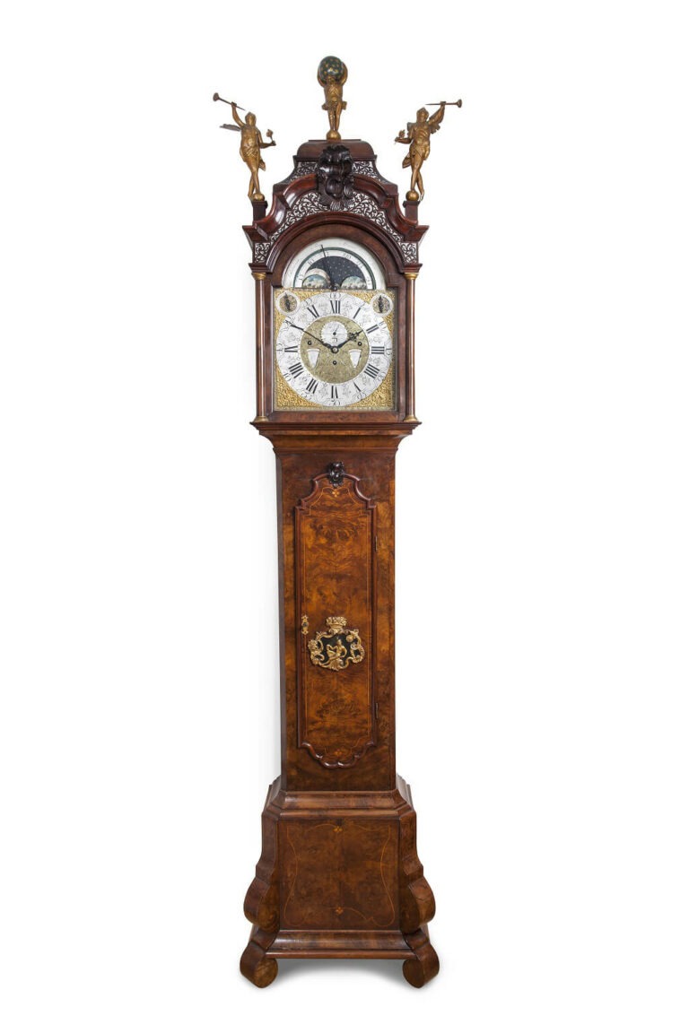 A Dutch burr walnut musical longcase clock, circa 1740 - Gude & Meis