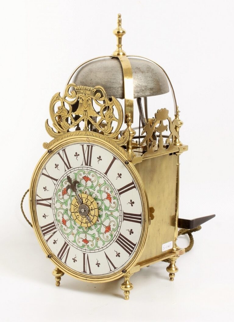 A French brass lantern clock with rare porcelain dial, circa 1750 ...