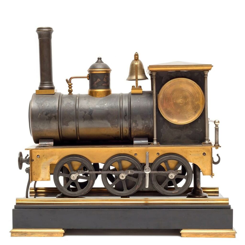 A rare French Industrial locomotive automaton clock by Guilmet, circa ...