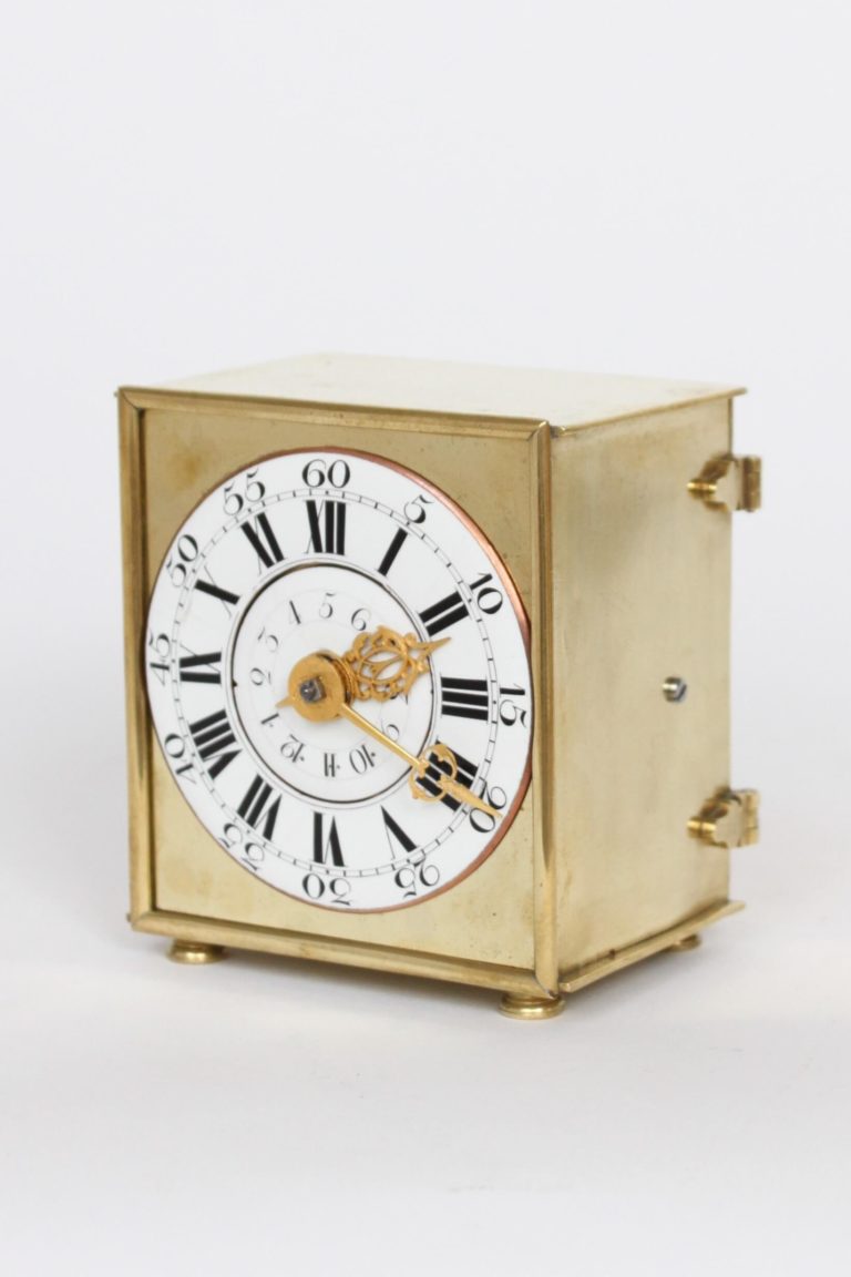 German-Austrian-brass-square-alarm-antique-travel-clock-travel-case-13 ...