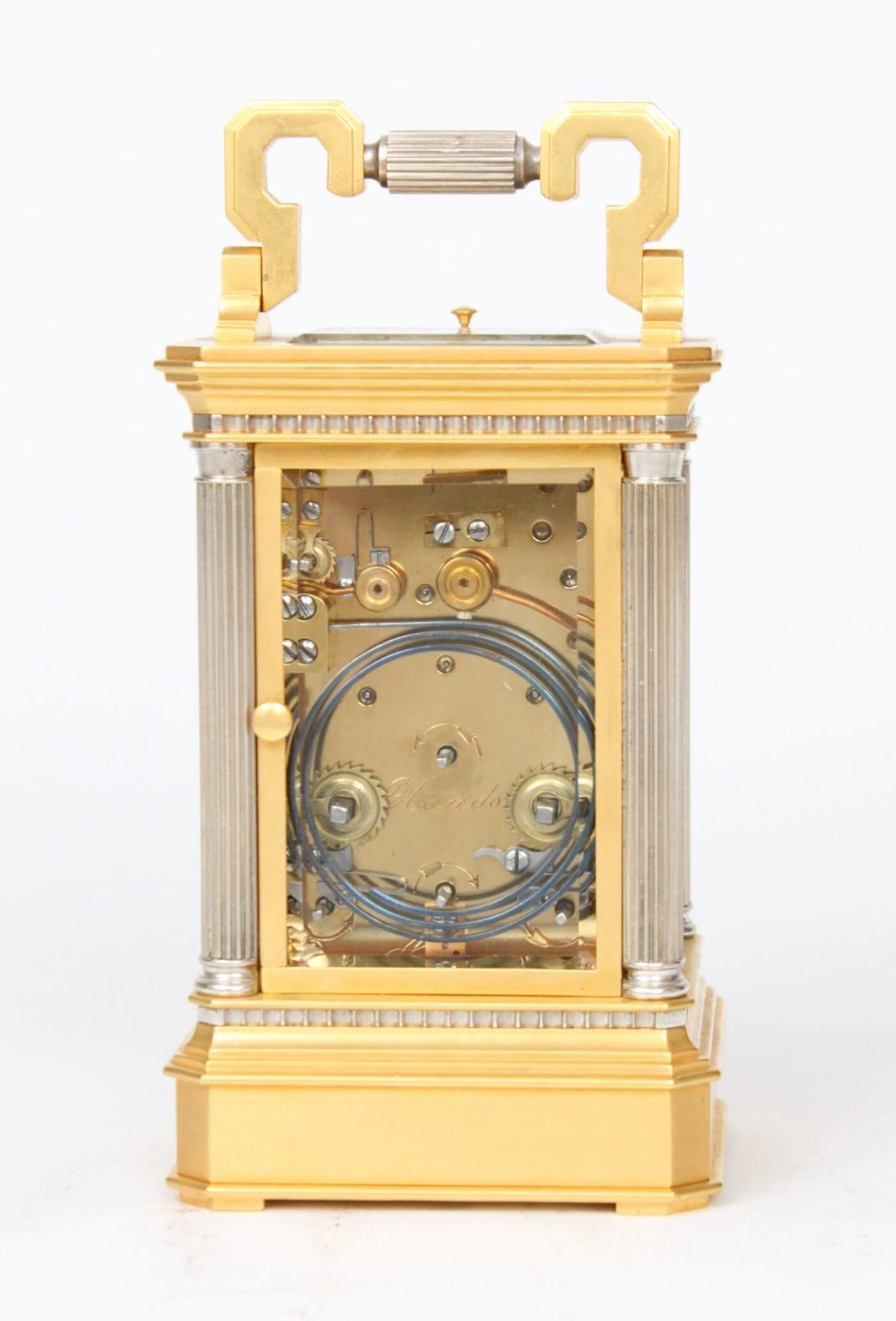 A fine French gilt and silvered Anglaise carriage clock with calendar ...