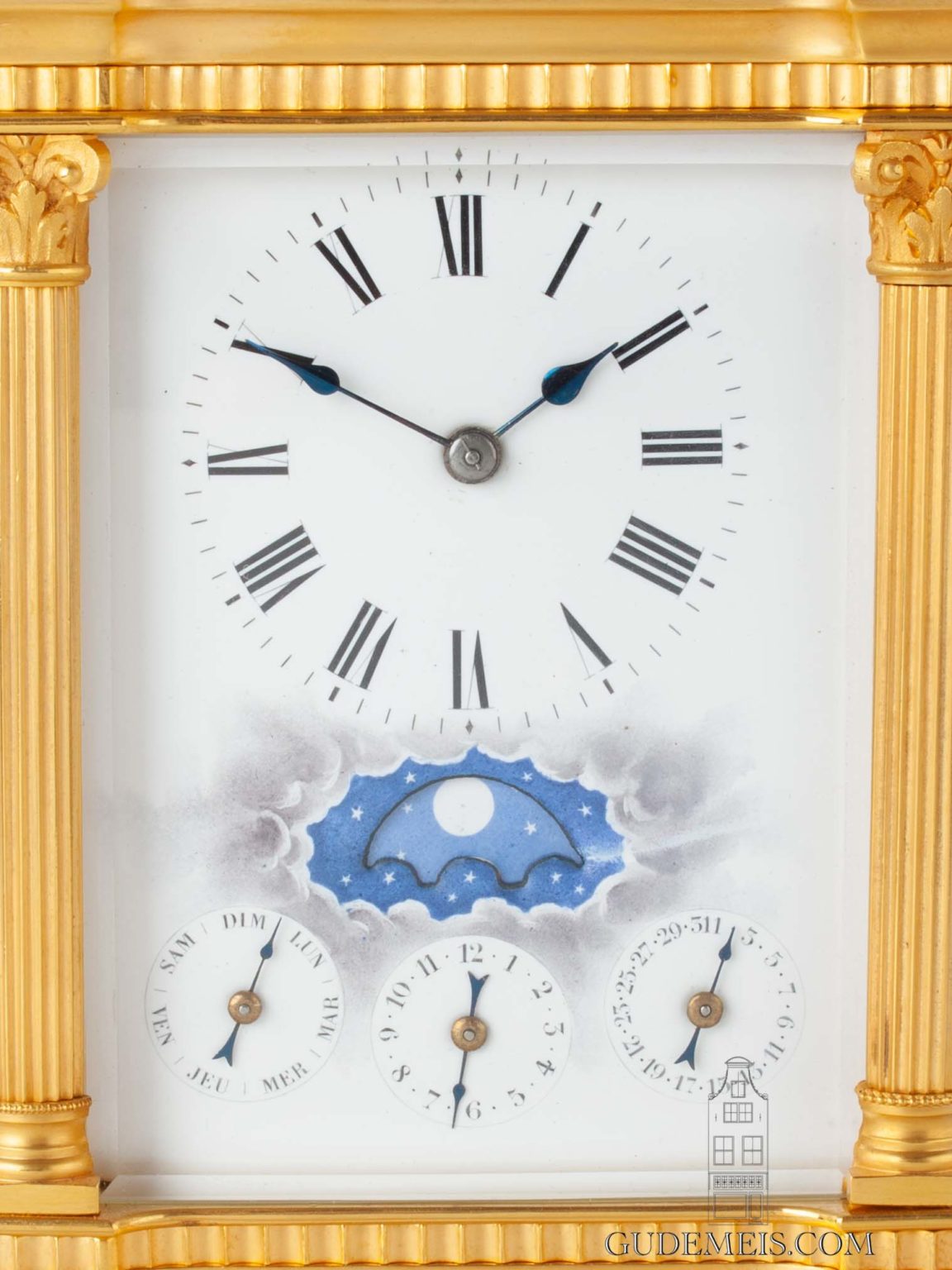 An important French gilt grande sonnerie carriage clock with moonphase ...