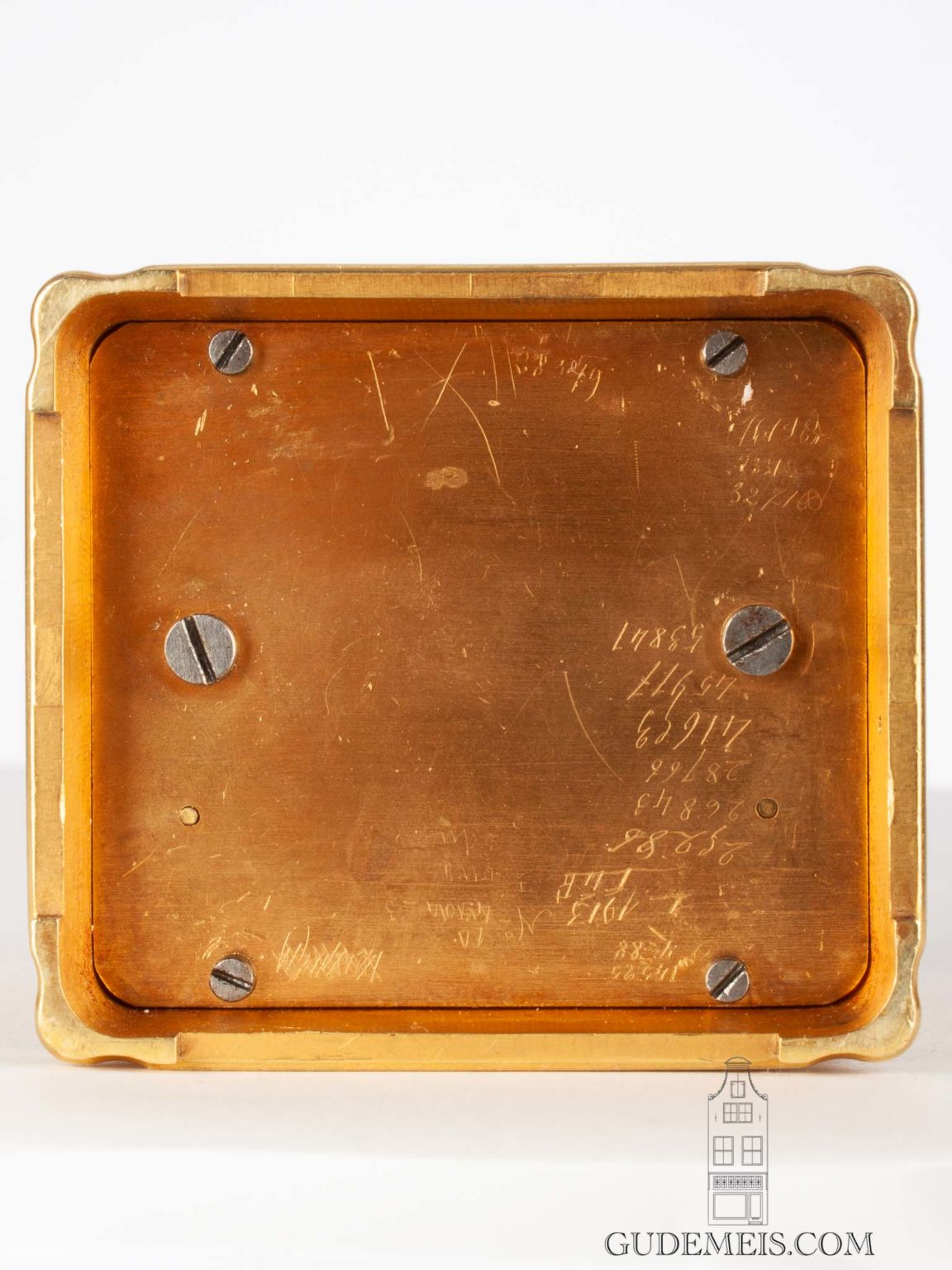 A small French gilt brass gorge case striking and alarm carriage clock ...