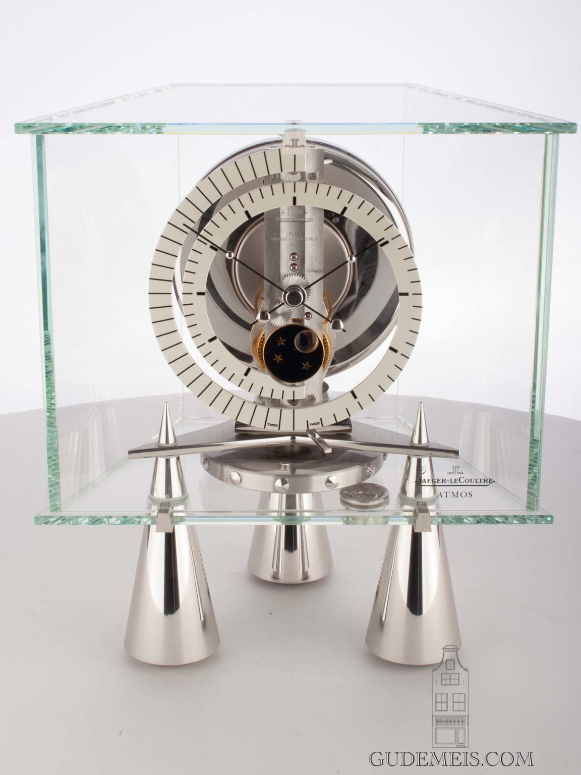 A rare Swiss rhodium Jaeger Lecoultre atmos clock 'Atlantis' with ...