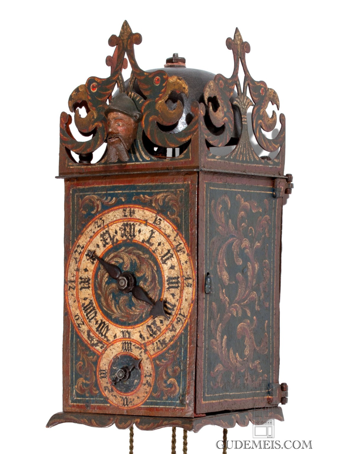 A South German late gothic polychrome iron wall clock with automaton ...