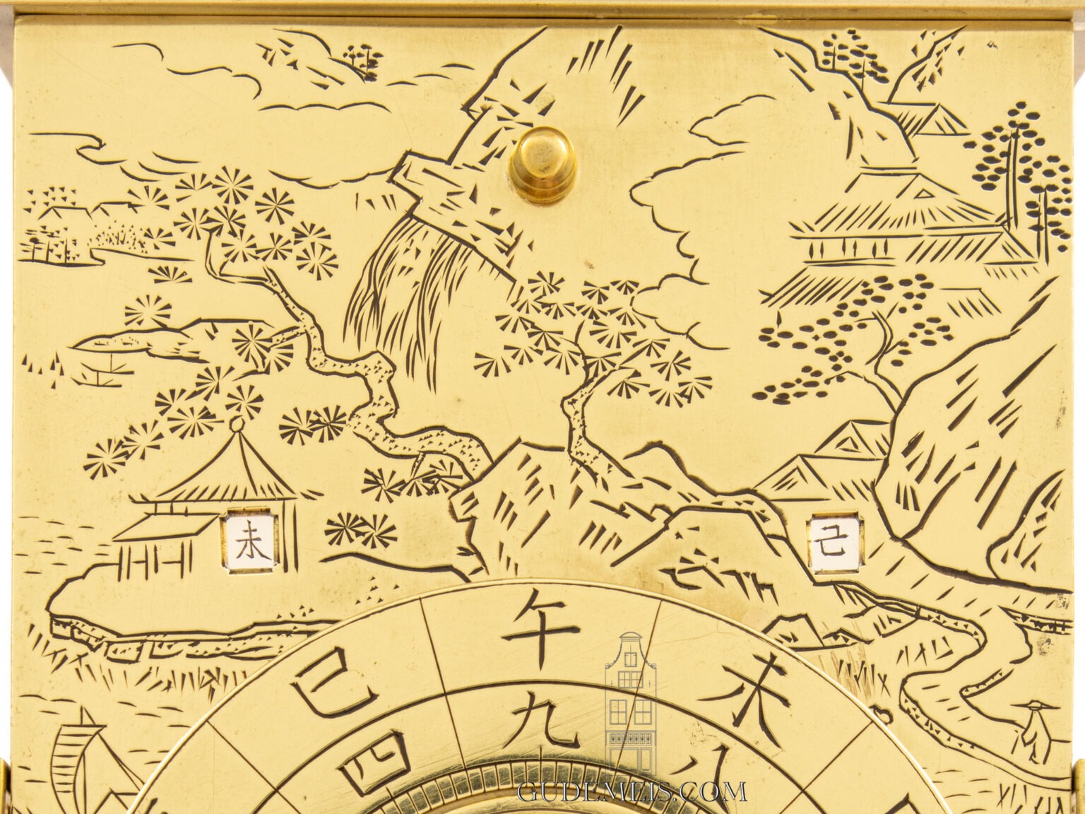 Japanese-antique-engraved-brass-striking-calendar-lantern-wall-clock ...