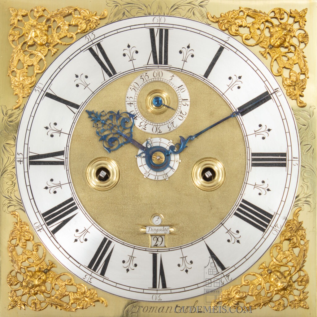 early-English-marquetry-walnut-striking-alarm-antique-longcase-clock ...