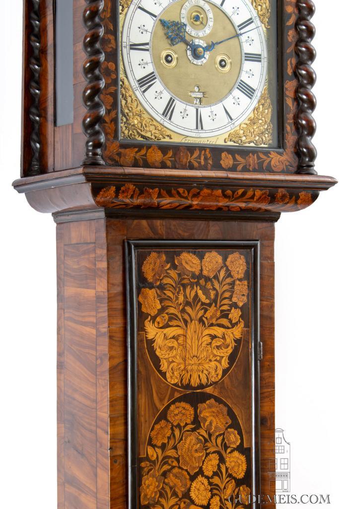 early-English-marquetry-walnut-striking-alarm-antique-longcase-clock ...