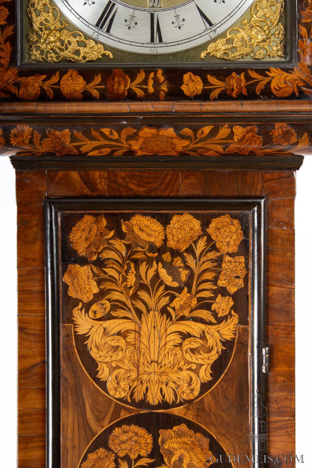 early-English-marquetry-walnut-striking-alarm-antique-longcase-clock ...
