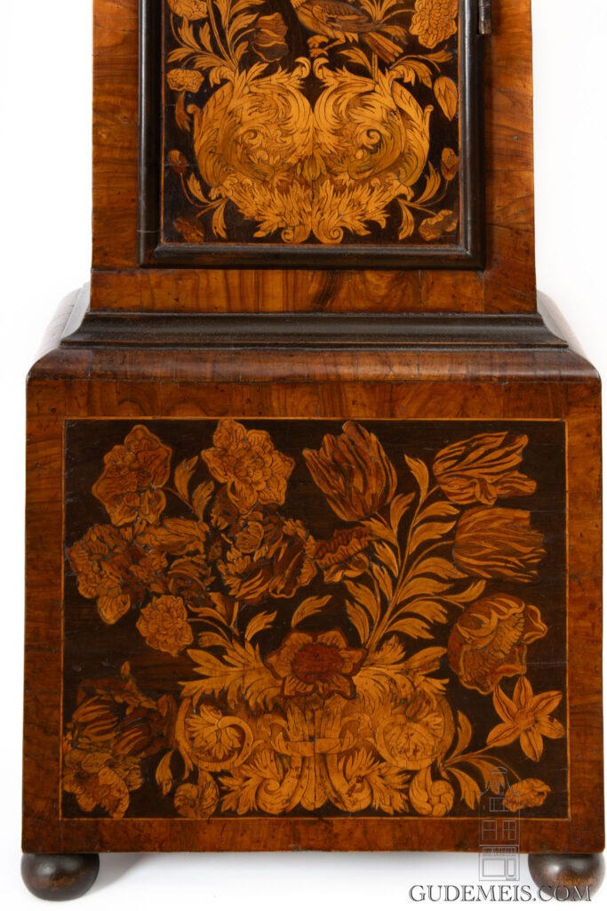 early-English-marquetry-walnut-striking-alarm-antique-longcase-clock ...