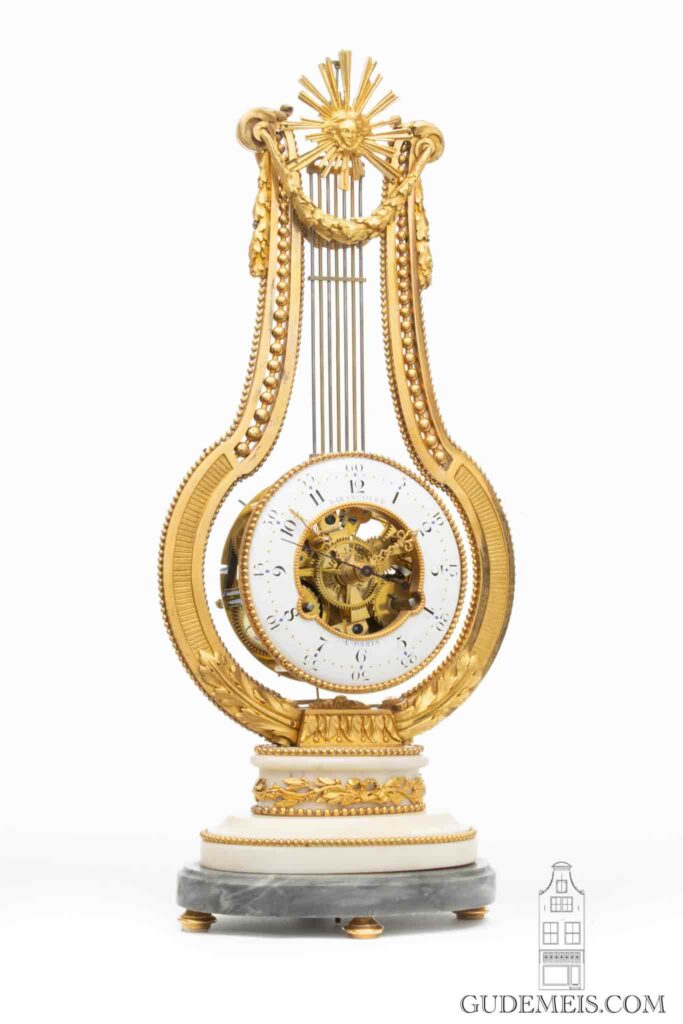 French-Louis XVI-ormolu-marble-skeletonized-striking-lyre-mantel-clock ...