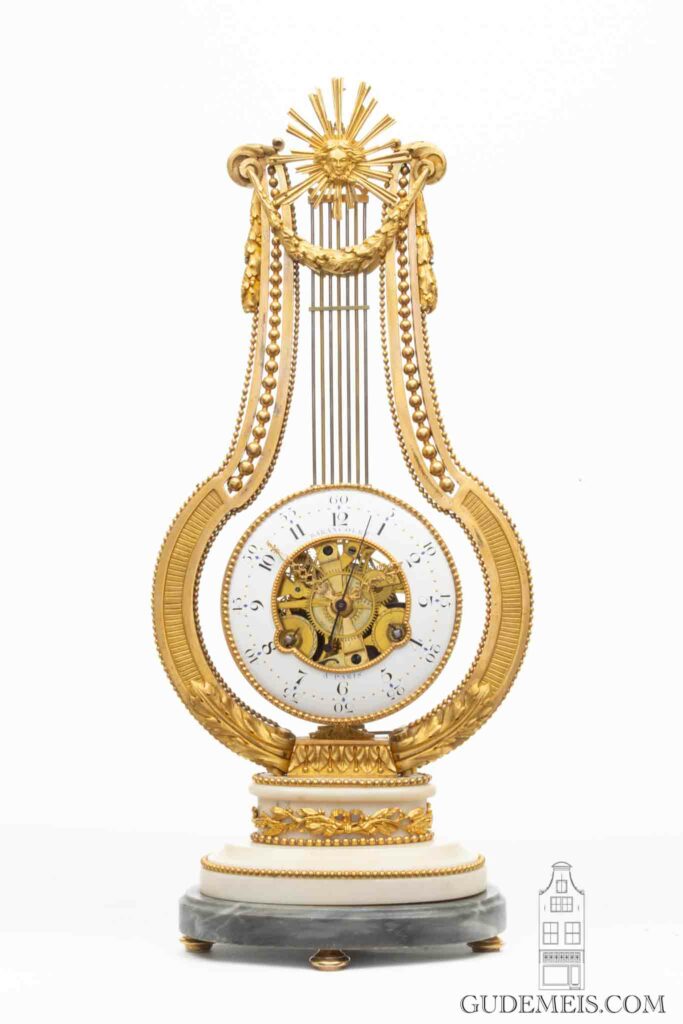 French-Louis XVI-ormolu-marble-skeletonized-striking-lyre-mantel-clock ...