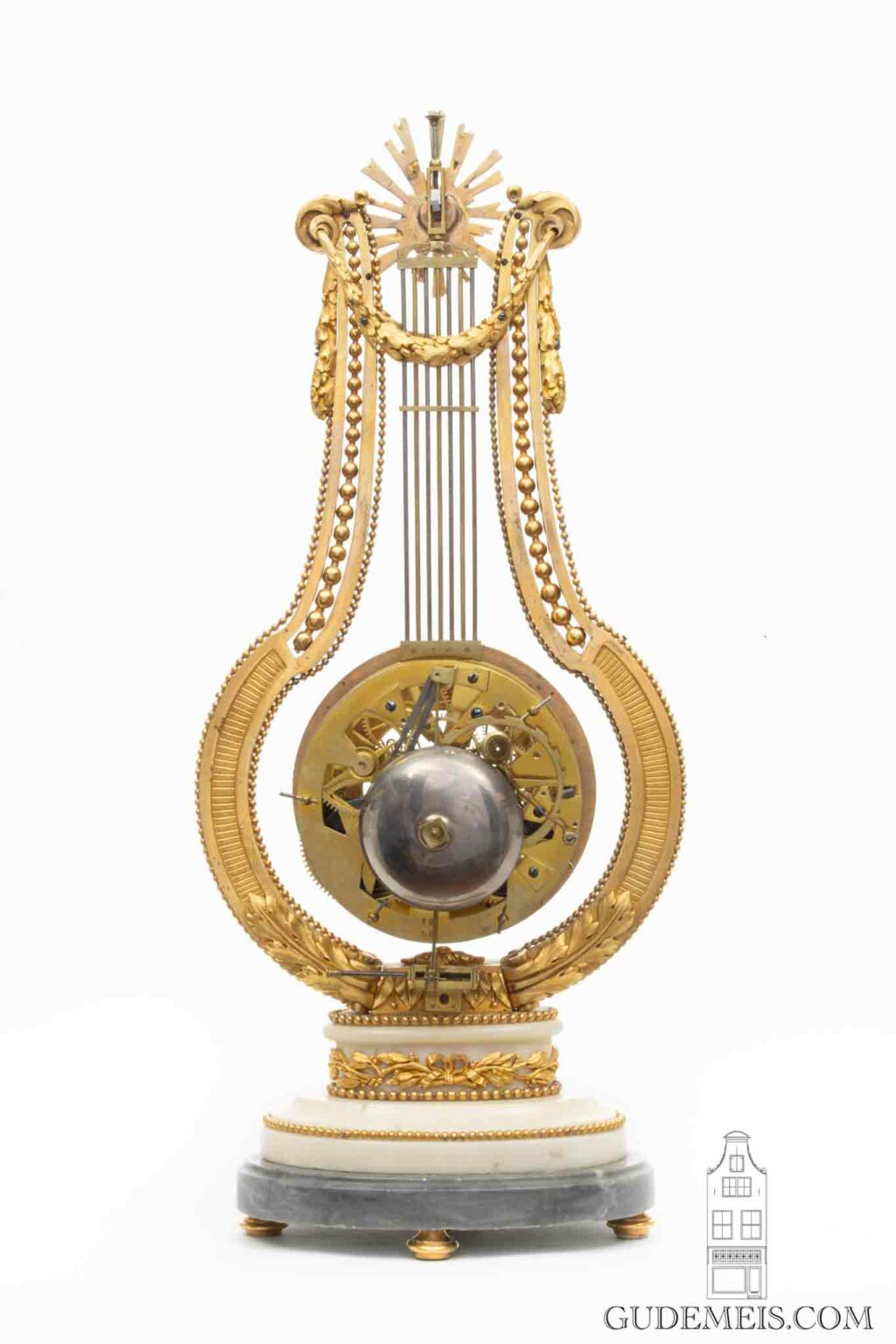 French-Louis XVI-ormolu-marble-skeletonized-striking-lyre-mantel-clock ...